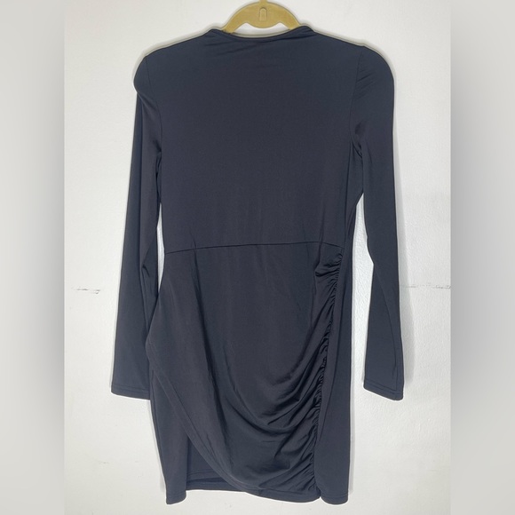 Dresses | Black Faux Wrap Long Sleeve High Crew Neck Polyester Blend ...